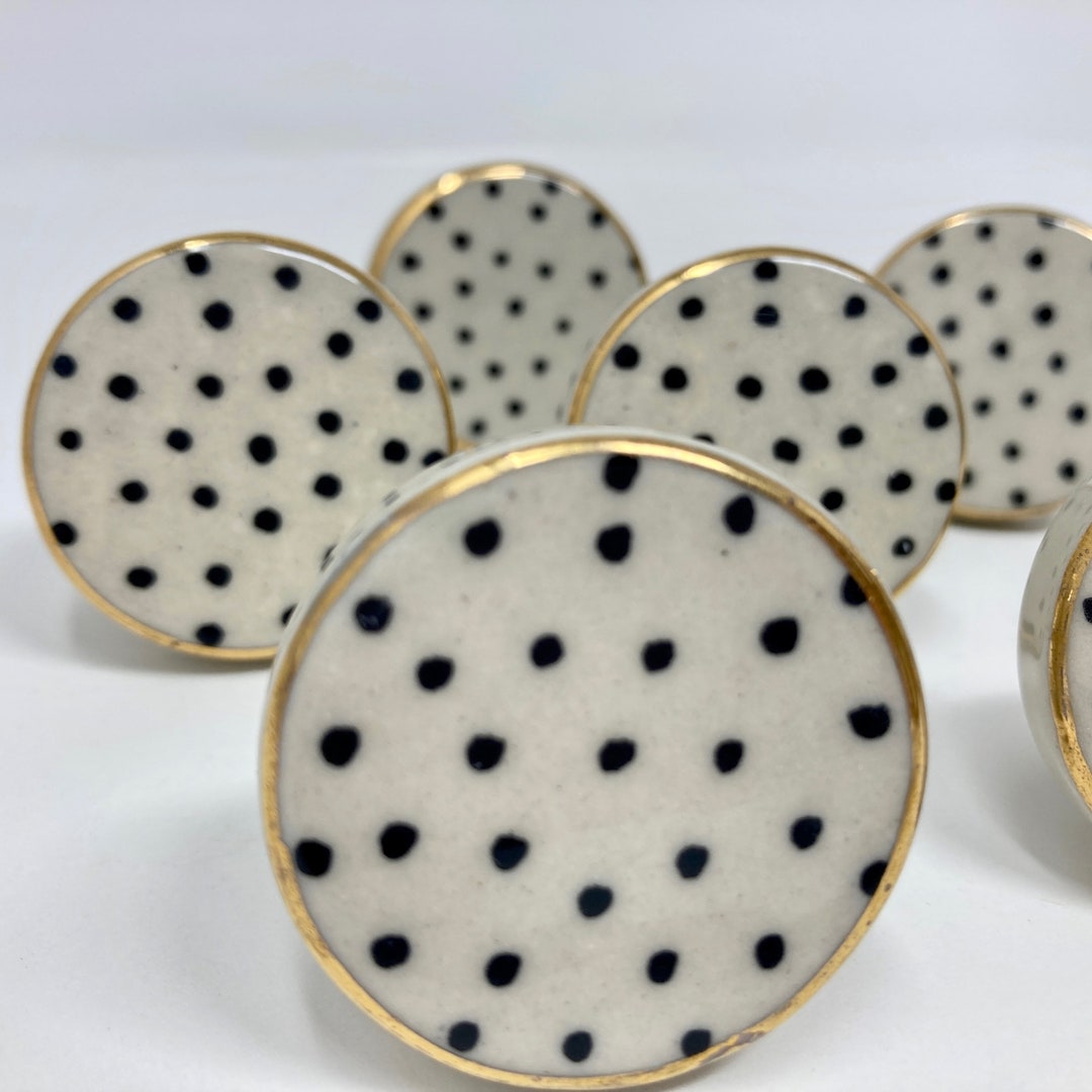 Hand Painted Handmade Ceramic Knobs (design 2) Gold Black & White ...