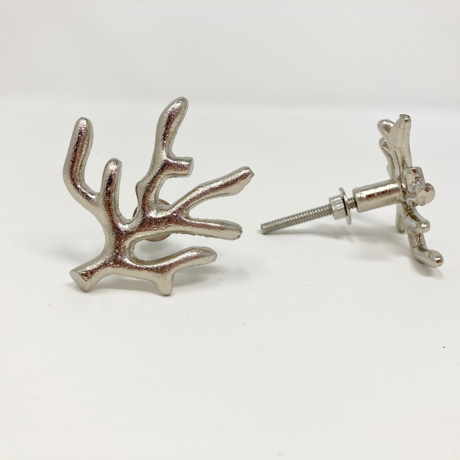 Silver Coral Tree Metal Branch Knob Drawer Pull - Cabinet Dresser ...