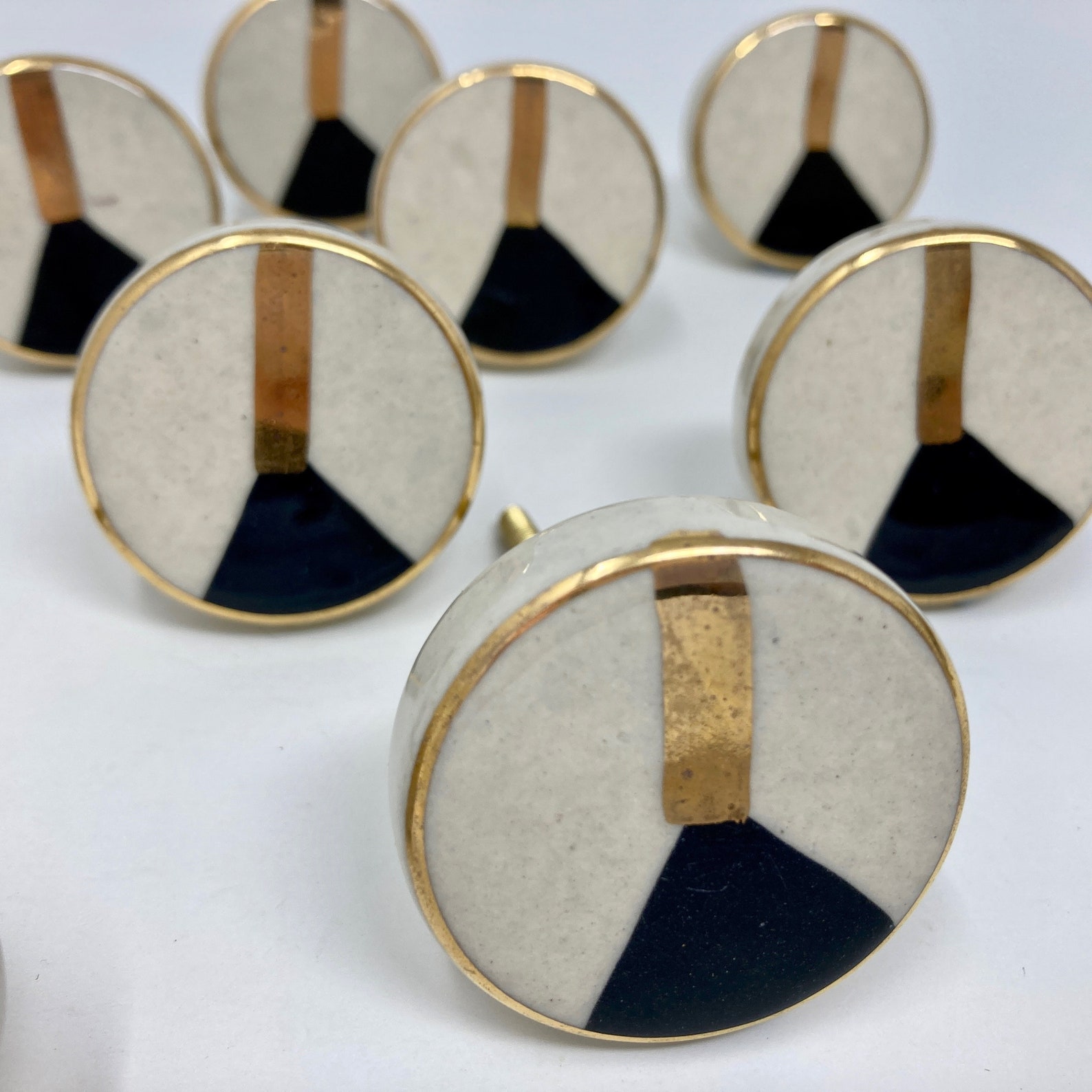 Hand Painted Handmade Ceramic Knobs design 3 Gold Black & - Etsy
