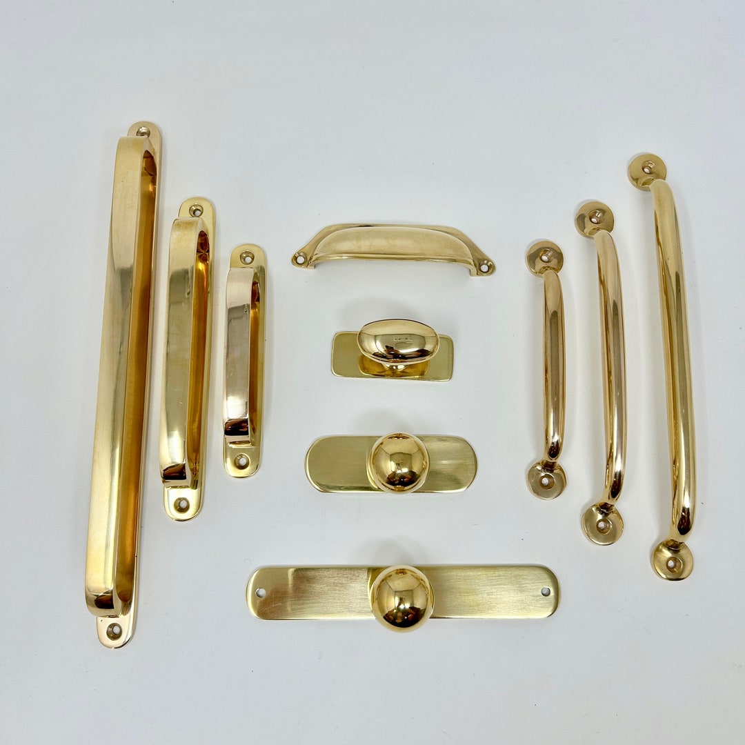 UNLACQUERED Solid Polished Brass Cabinet Knobs and Handles I00% Brass ...