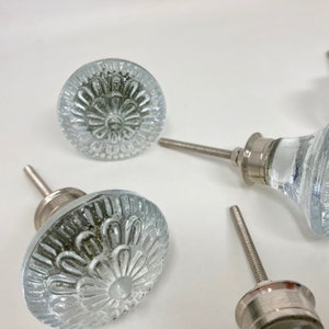 Vintage Victorian Style Clear Flower Round Glass Knob - Home Decor Drawer Pull Bedroom Cabinet ...
