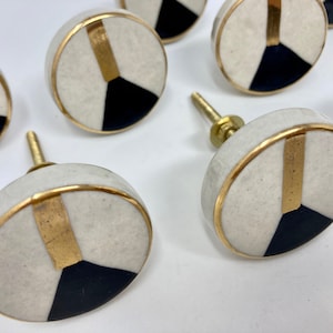 Hand Painted Handmade Ceramic Knobs (design 3) Gold Black & White, Drawer Knobs Cabinet Knobs ...