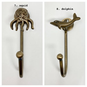 Antique Brass Sea-life Marine Nautical Hooks | Towel Hook | Tie Back | Iron | Bathroom | Bedroom ...