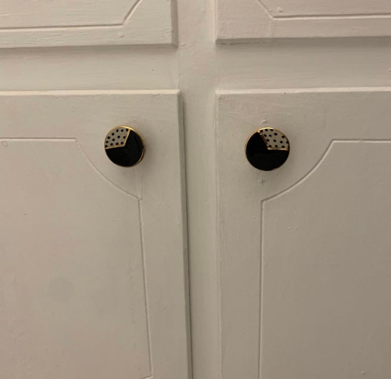 Hand Painted Handmade Ceramic Knobs design 1 Gold Black & - Etsy