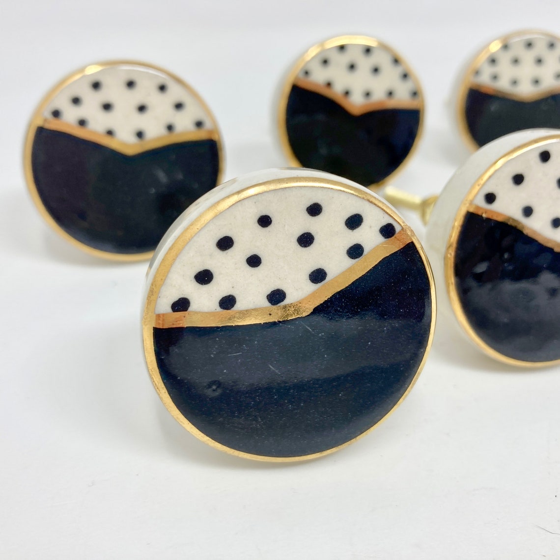 Hand Painted Handmade Ceramic Knobs design 1 Gold Black & - Etsy