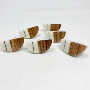 Half Moon Marble & Wood Knob With Brass Strips | Artistic Cabinet Knob ...