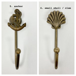 Antique Brass Sea-life Marine Nautical Hooks | Towel Hook | Tie Back | Iron | Bathroom | Bedroom ...