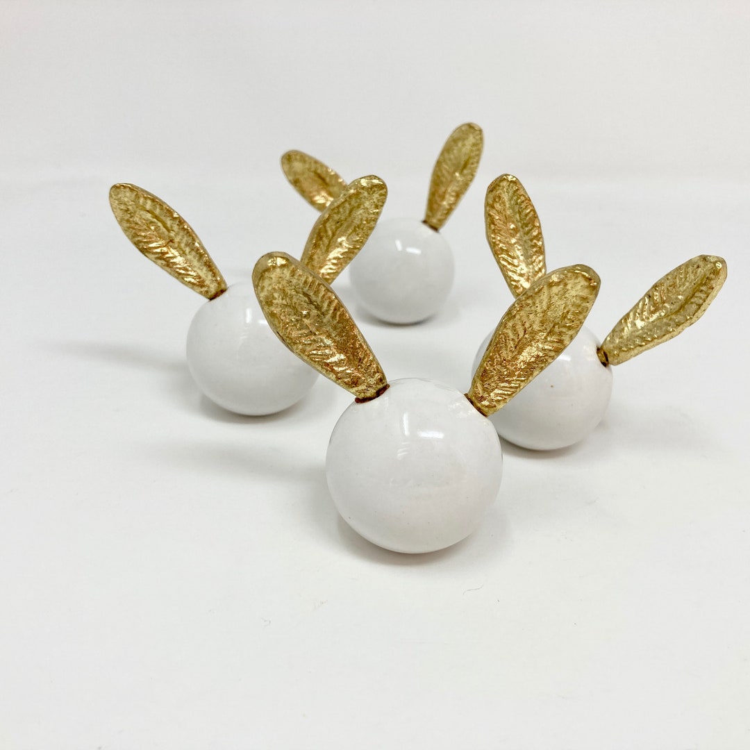 Ceramic Long Eared Rabbit Hare Knob With Gold Ears Woodland Themed ...