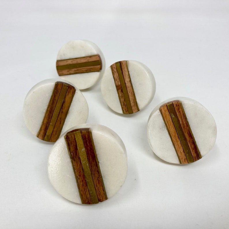 Round Marble & Wood Knob With Brass Strips | Artistic Cabinet Knob and ...