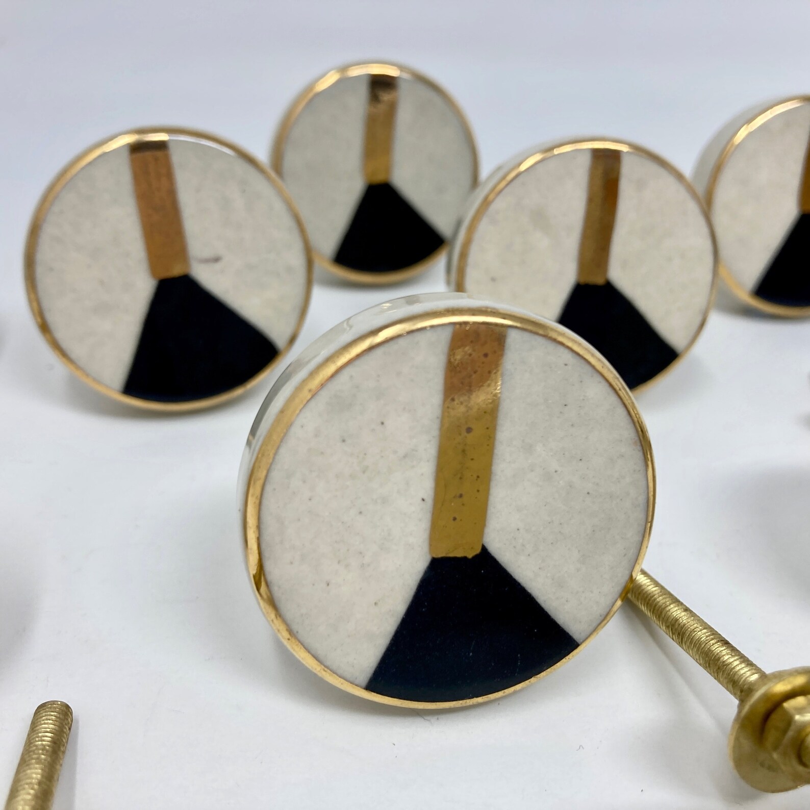 Hand Painted Handmade Ceramic Knobs (design 3) Gold Black & White ...