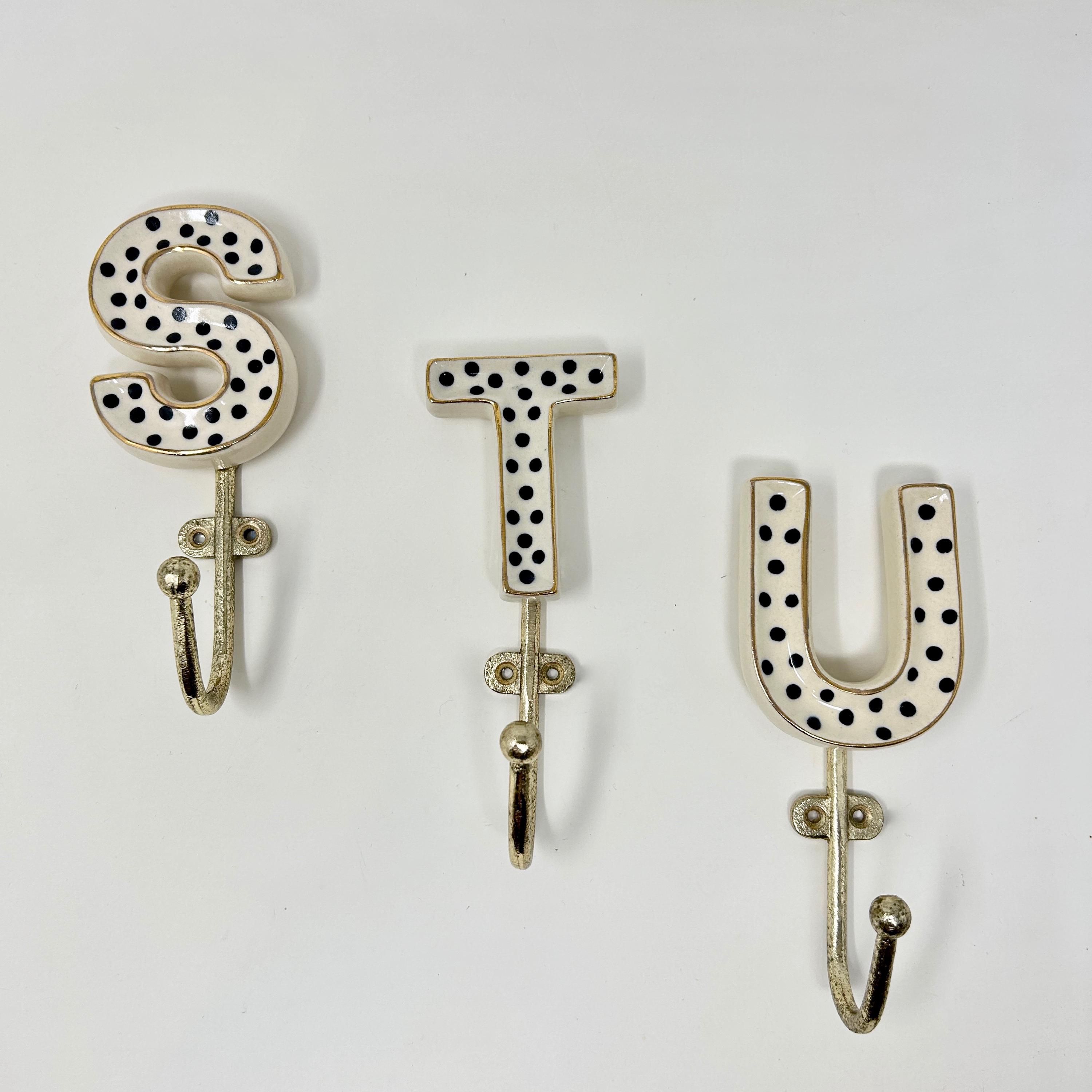 Alphabet** Ceramic Hooks | Black Spots | | Personalised | Gold Hook ...