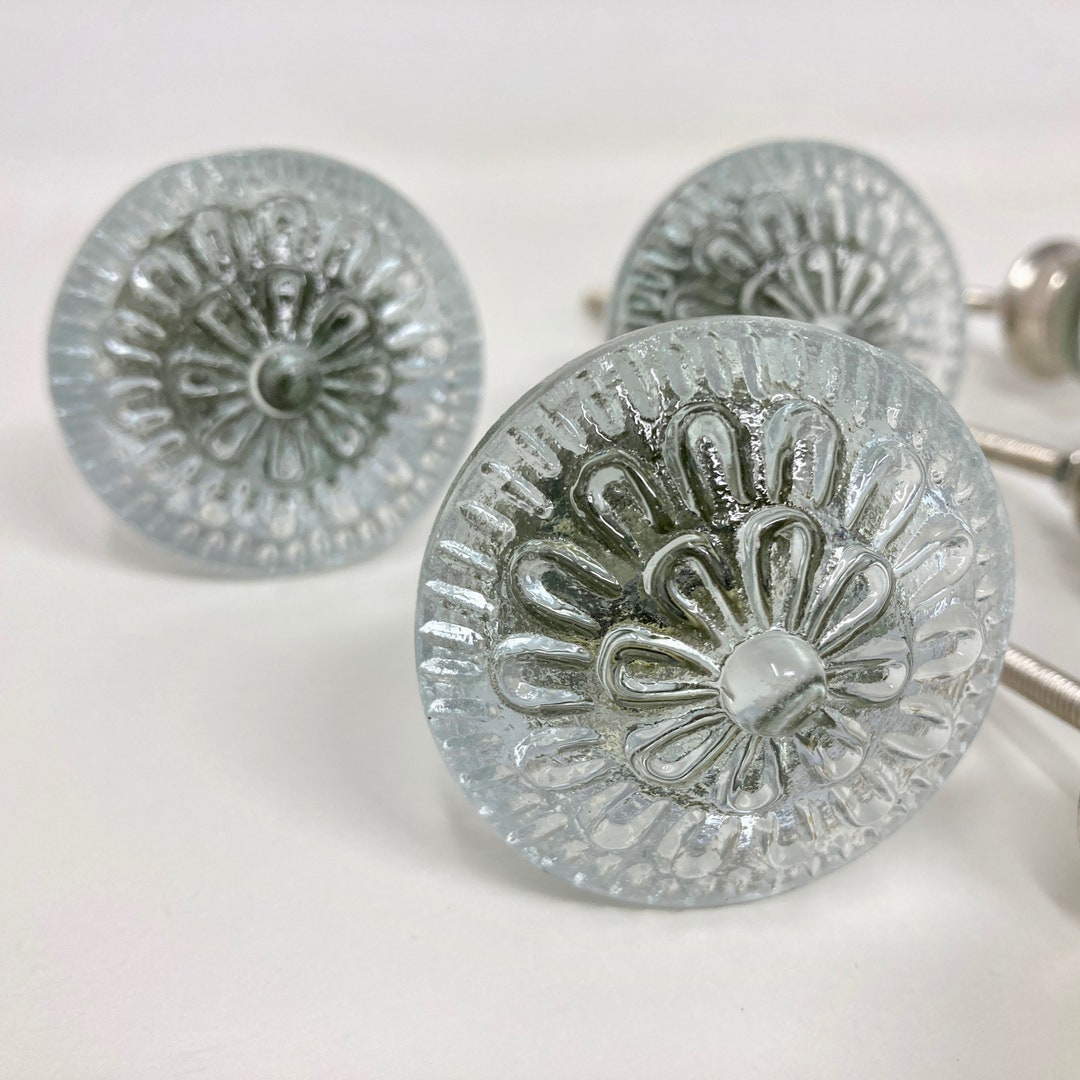 Vintage Victorian Style Clear Flower Round Glass Knob - Home Decor Drawer Pull Bedroom Cabinet ...