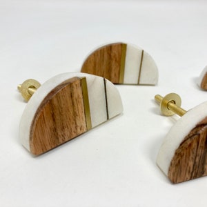 Half Moon Marble & Wood Knob With Brass Strips | Artistic Cabinet Knob ...