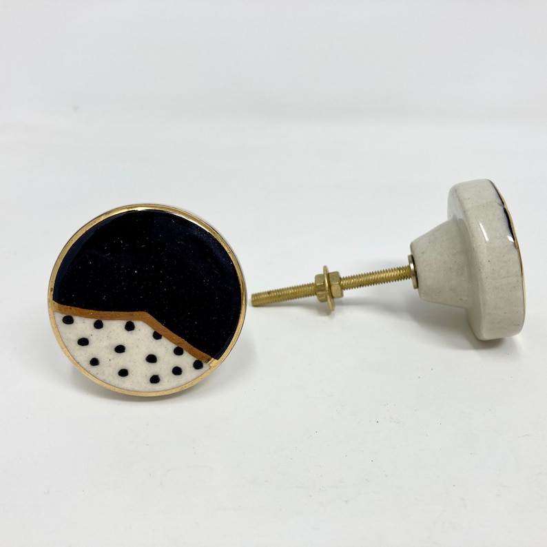 Hand Painted Handmade Ceramic Knobs design 1 Gold Black & - Etsy