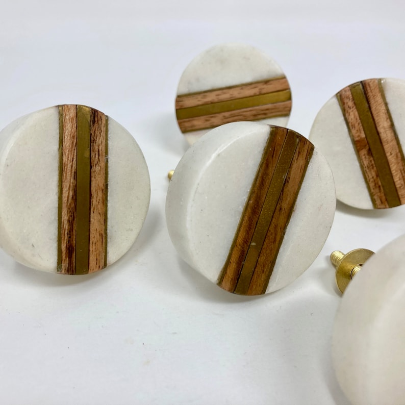 Round Marble & Wood Knob With Brass Strips Artistic Cabinet - Etsy