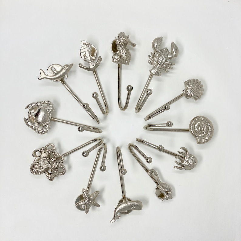 Silver Sea-life Marine Nautical Hooks - Tie-back - Towel Hook - Iron - Bathroom | Bedroom - Etsy