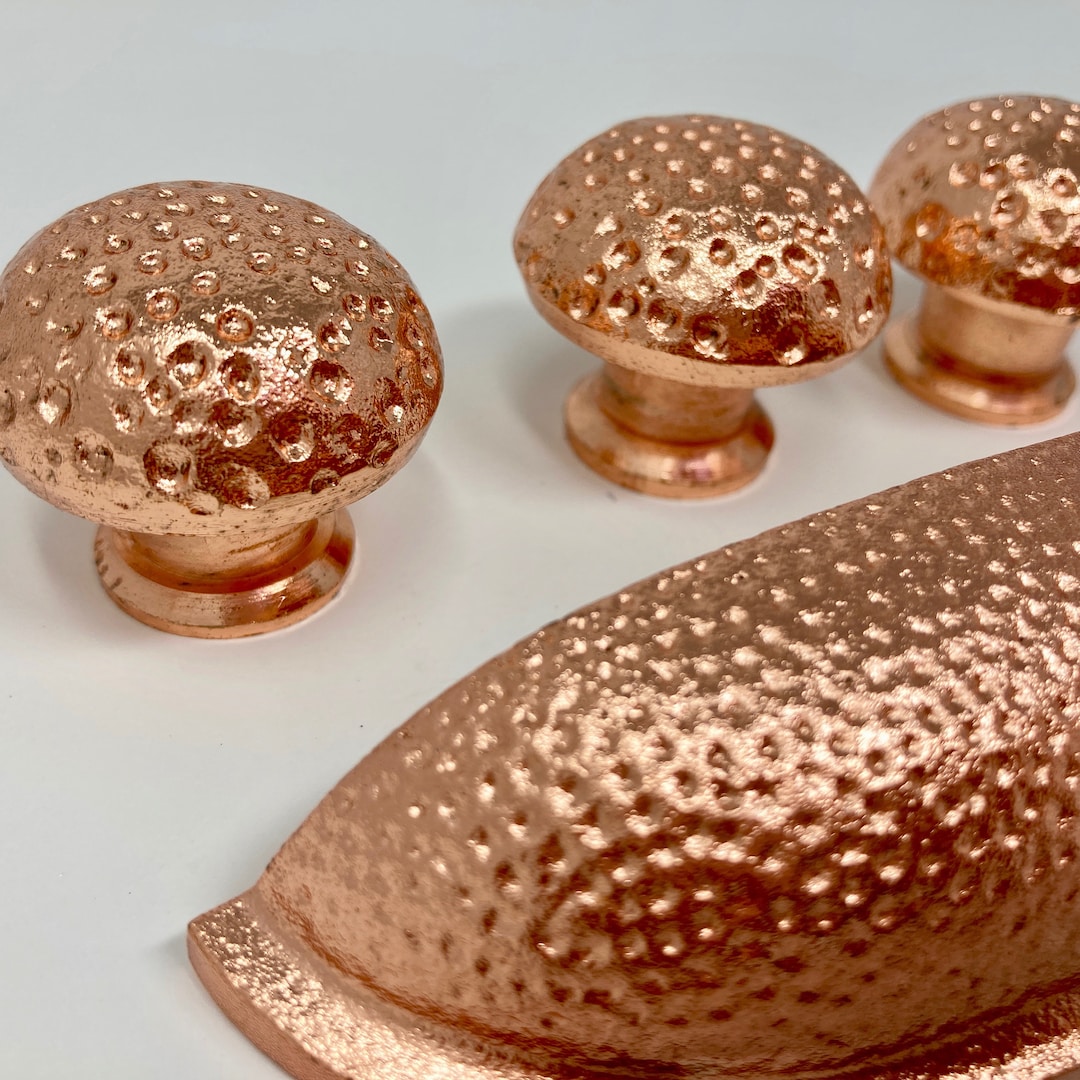 Copper Hammered Knob & Cup Handle Cabinet - Iron - Drawer Pull Door Knob Kitchen Replacement ...