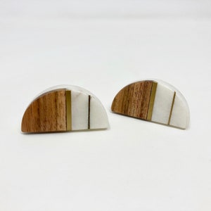 Half Moon Marble & Wood Knob With Brass Strips | Artistic Cabinet Knob ...