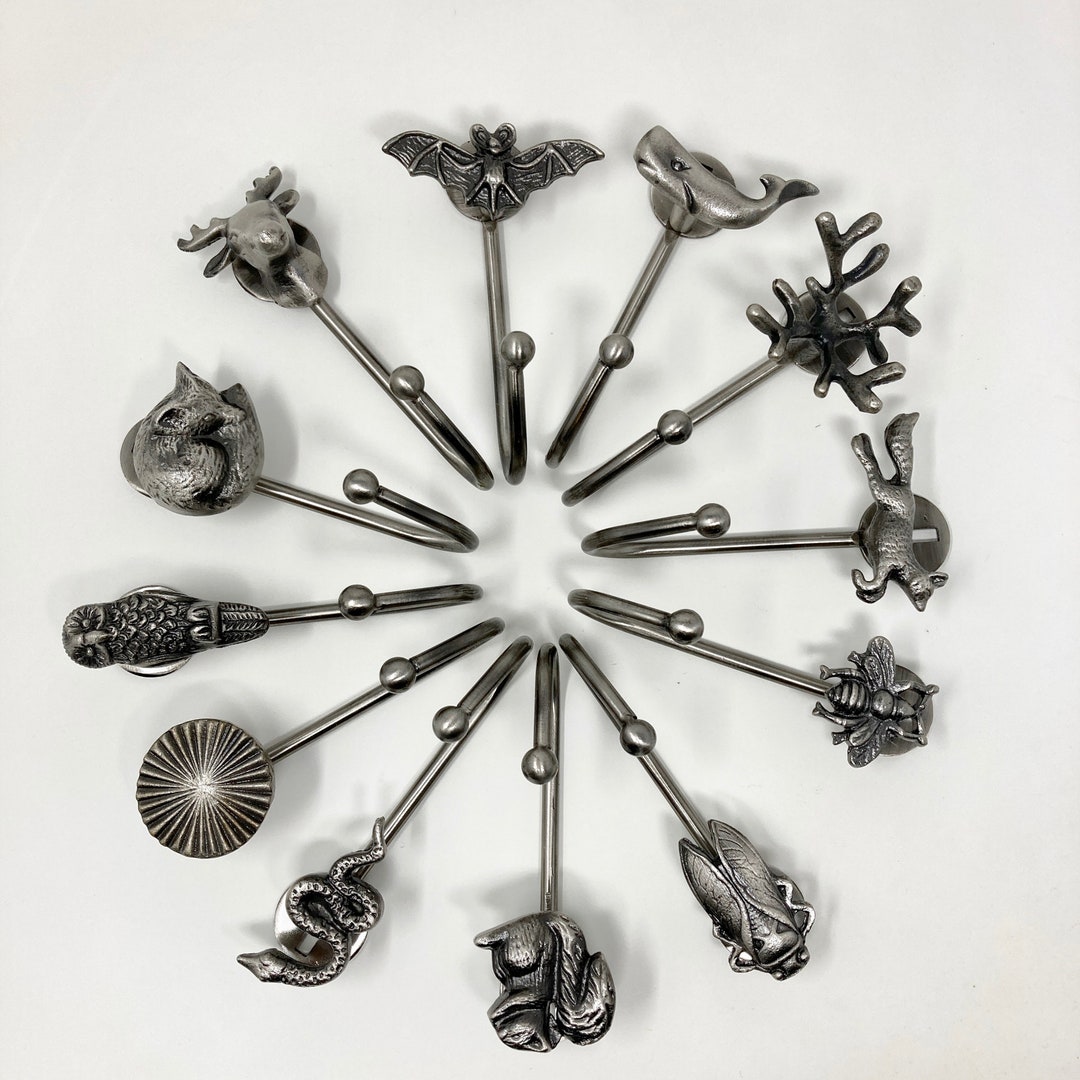 ANTIQUE PEWTER Metal Hooks | Tie-back | Towel Hook | Iron | Bathroom ...