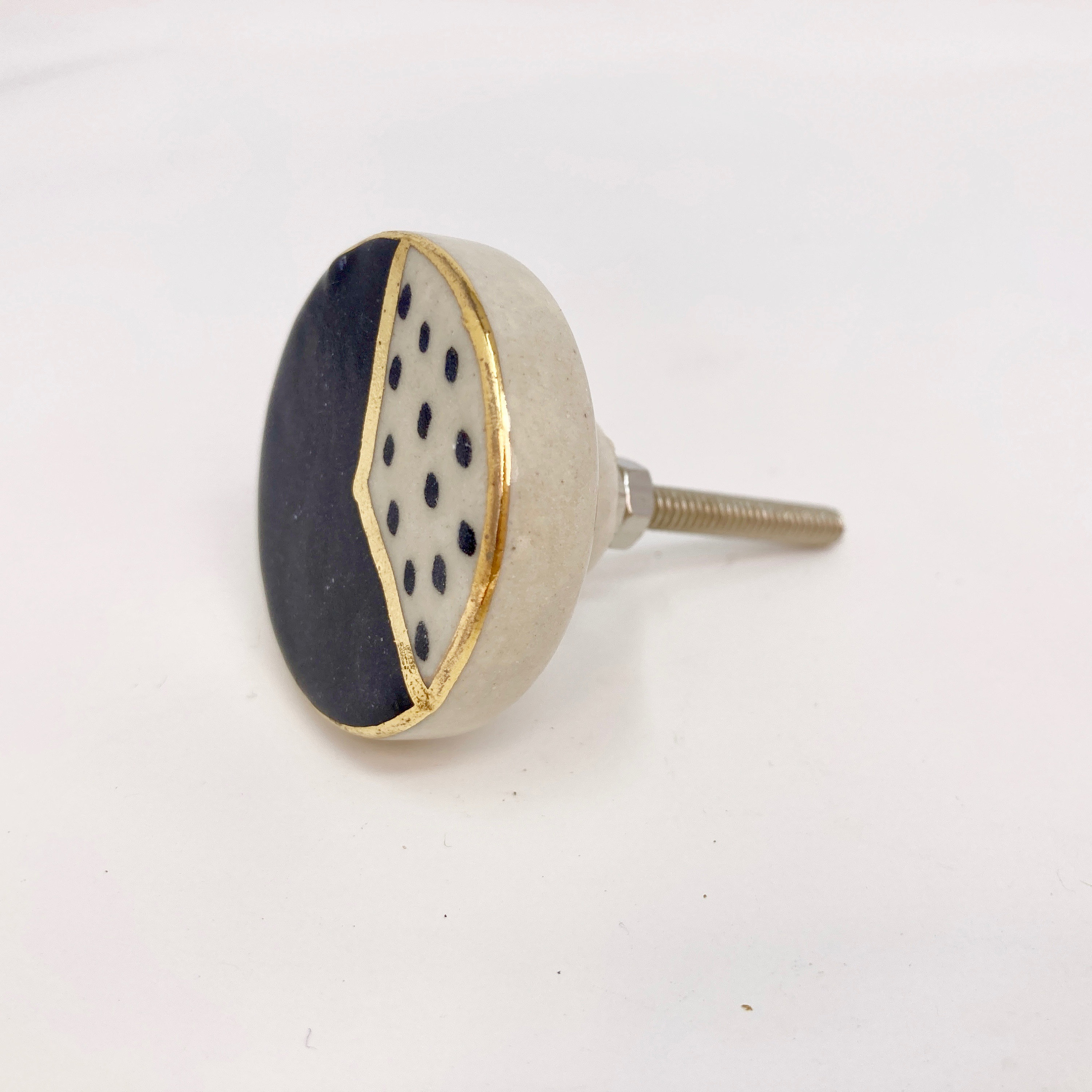 Hand Painted Handmade Ceramic Knobs in Gold Black & White | Etsy UK