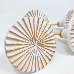 LARGE Washed Gold Vintage Art Deco Fan Iron Drawer Pull, Rustic Cabinet ...