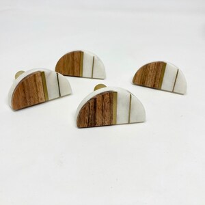 Half Moon Marble & Wood Knob With Brass Strips | Artistic Cabinet Knob ...