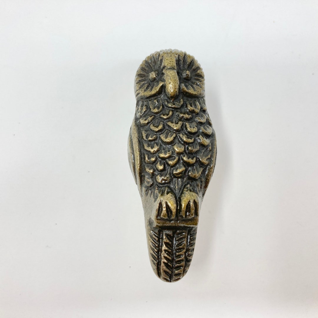 Owl Knob in Antique Brass | Drawer Pull Animal Knob Cabinet - Etsy
