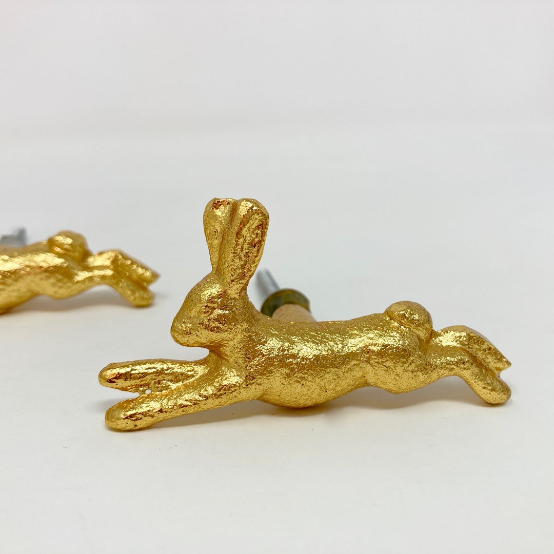 Running Rabbit Bunny Hare Knob in Gold Drawer Pull Door Pull Cabinet ...