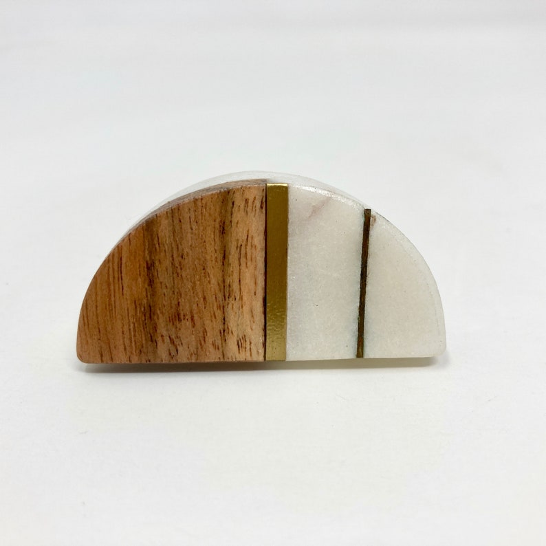 Half Moon Marble & Wood Knob With Brass Strips Artistic - Etsy