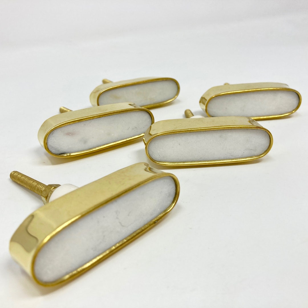 Oval Brass GOLD & Marble Stone Knob, Drawer Pulls, Drawer Knobs ...