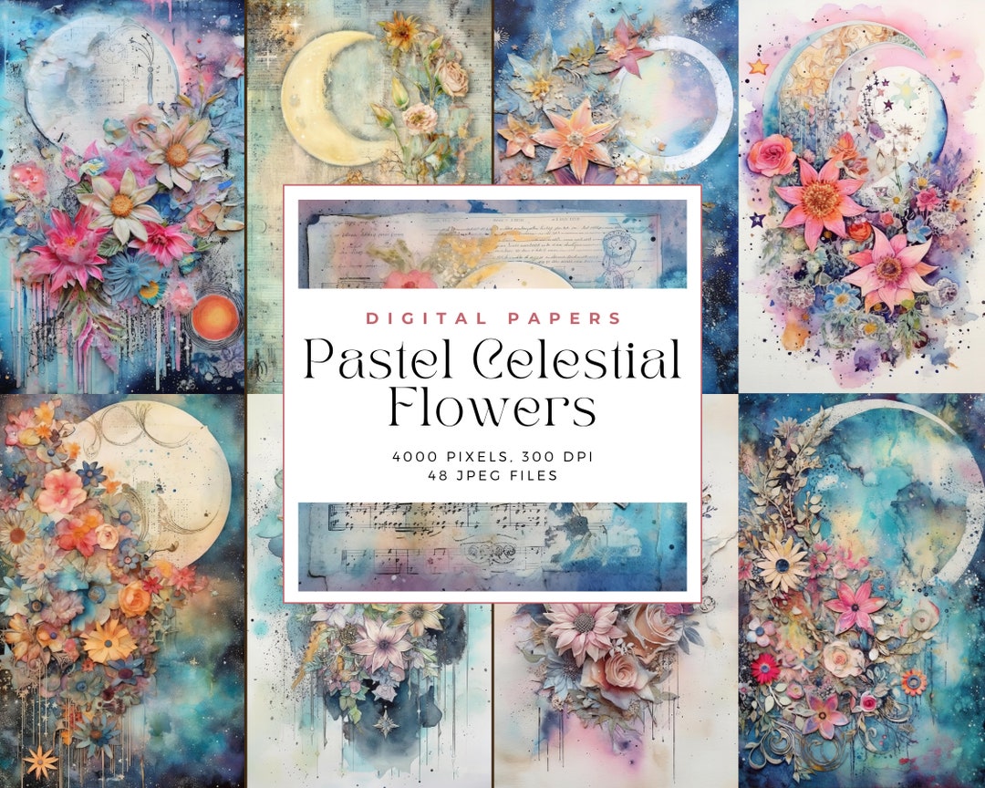 Pastel Celestial Floral Journal Page, Vintage Paper Journal Pages ...