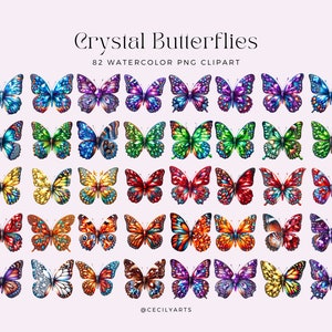 Colorful Crystal Butterflies, Butterfly Clipart PNG, Watercolor ...