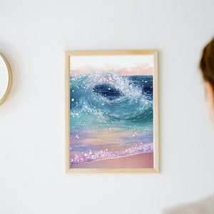 Watercolor Ocean Waves Digital Paper, Water Wave PNG, Glittery Ocean ...