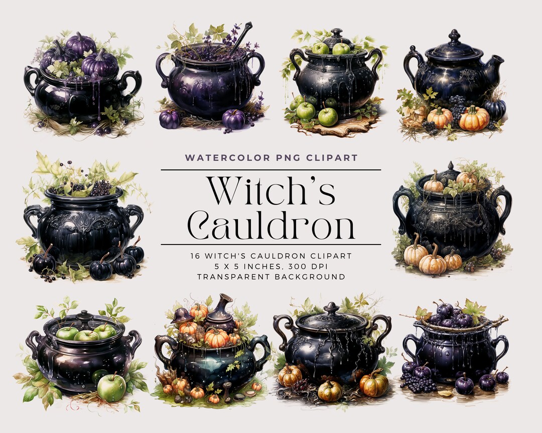Watercolor Cauldron Clipart, Cauldrons Watercolor Clipart, Commercial ...
