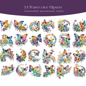 Rainbow Flower Butterfly PNG, Watercolor Floral Clipart Bouquets ...