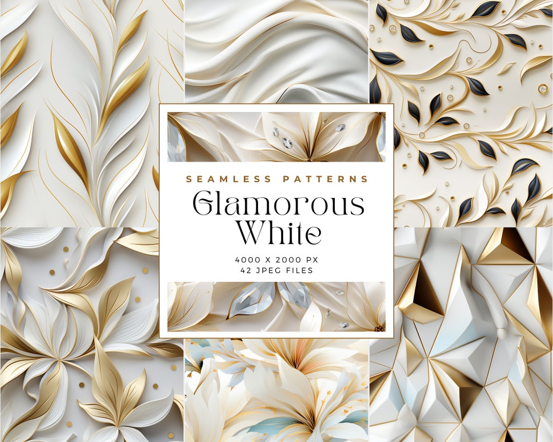 Glamorous White Digital Paper, Seamless White Seamless Patterns ...