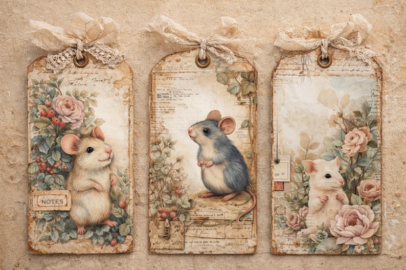 Cottage Garden Mouse Junk Journal Pages | Vintage Floral Ephemera ...