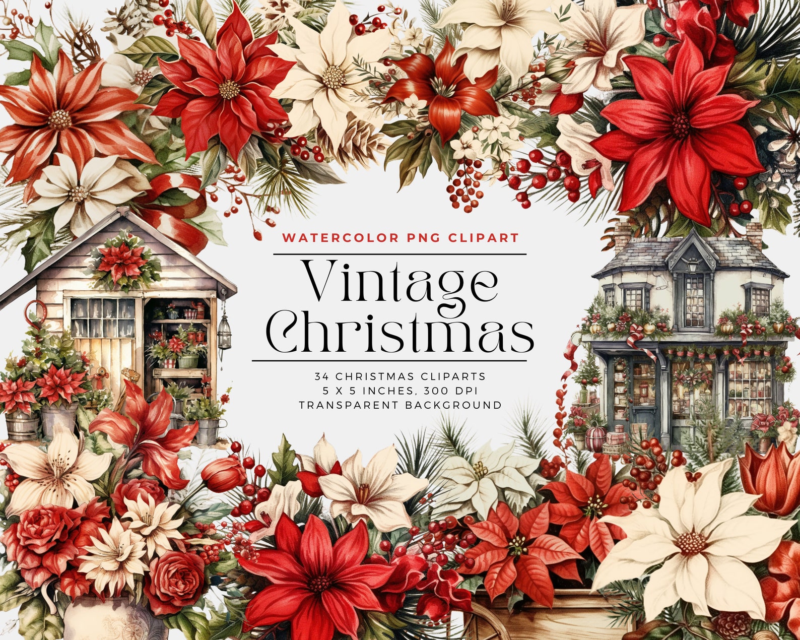Christmas Vintage Watercolor PNG Clipart Images - Watercolor Christmas ...