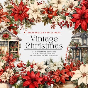 Christmas Vintage Watercolor PNG Clipart Images - Watercolor Christmas ...