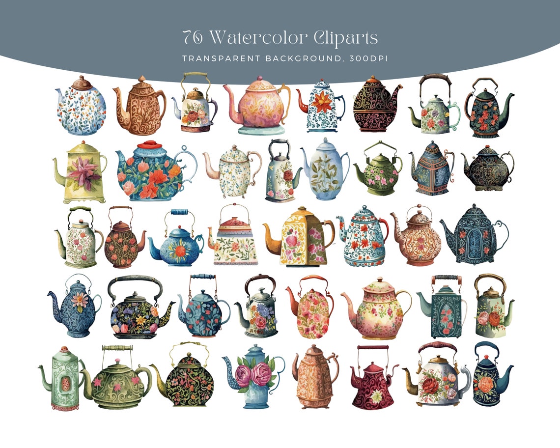 Vintage Teapots | Watercolor Teapots | Vintage Graphics | Junk Journal ...