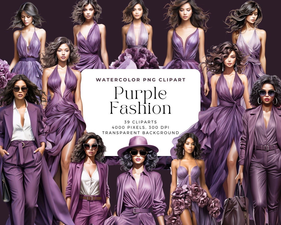 Watercolor Purple Fashion Clipart, Fashion Girl Clipart, Fashion Girls ...