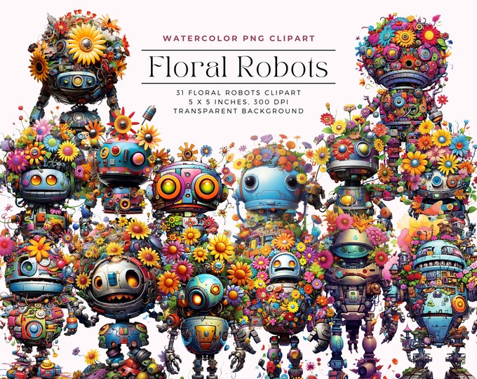 Cute Robots Watercolor Clipart, Robot Png, Boy Clipart, Sublimation ...