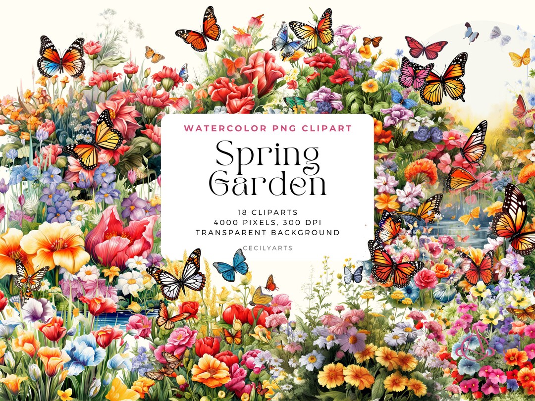 Spring Garden Flowers PNG, Watercolor Floral Clipart Bouquets, Elements ...