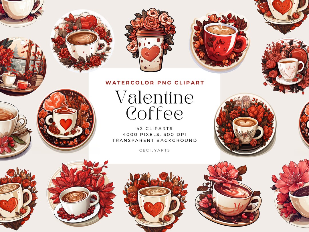Valentine Coffee Heart Clipart, Coffee, Watercolor Coffee Mug, Coffee ...