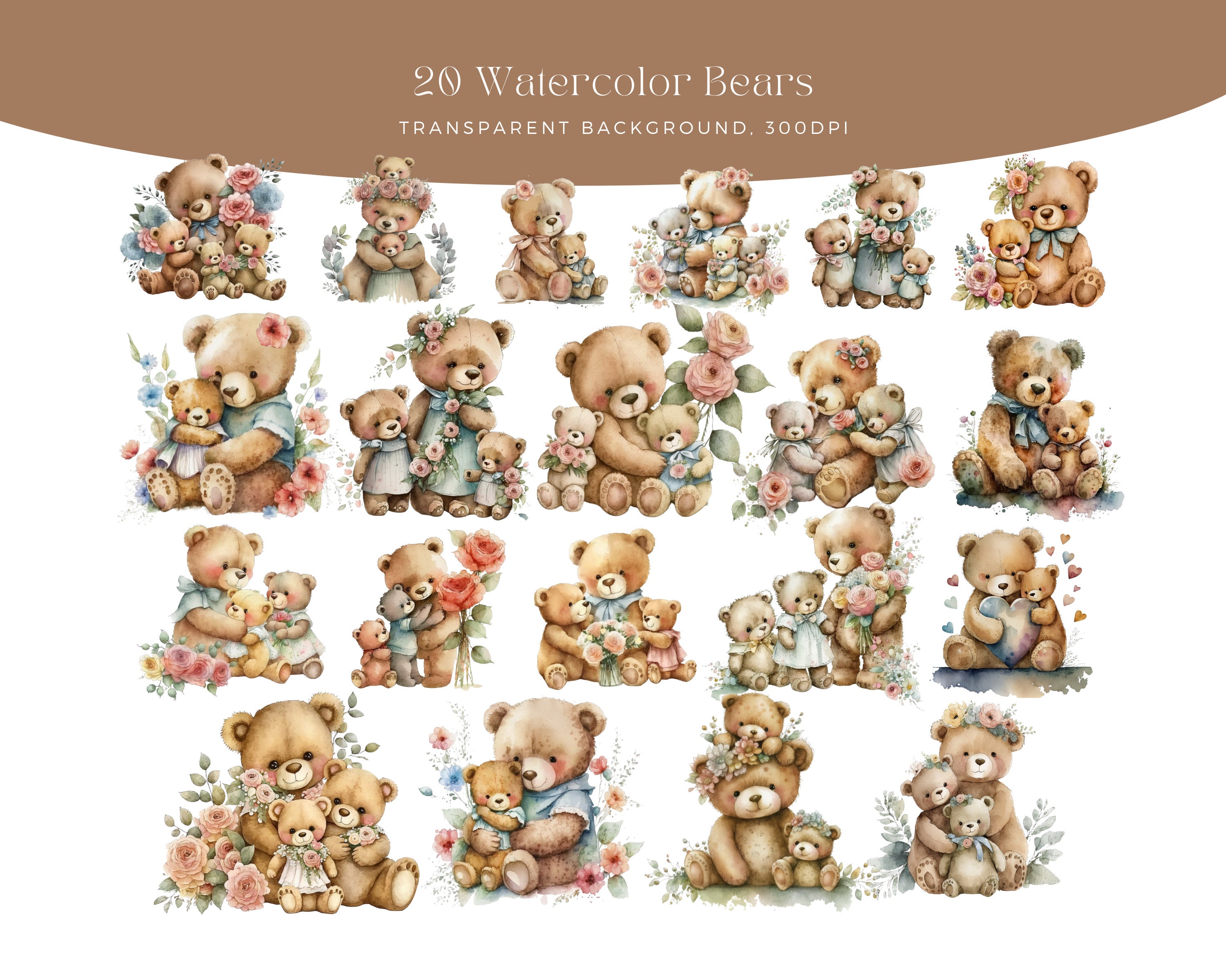 Watercolor Mama and Baby Bear Clipart, Bear Watercolor Art Print, Gift ...