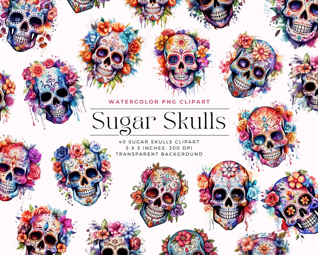 Watercolor Sugar Skull Clipart, Watercolor Clipart,skulls With Flowers ...