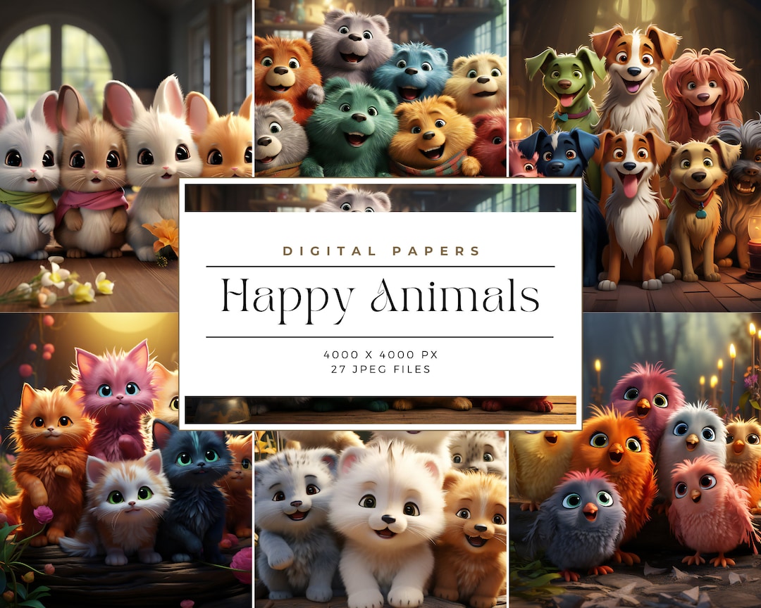 Cute Happy Baby Animal Background, Animal Digital Papers, Safari ...