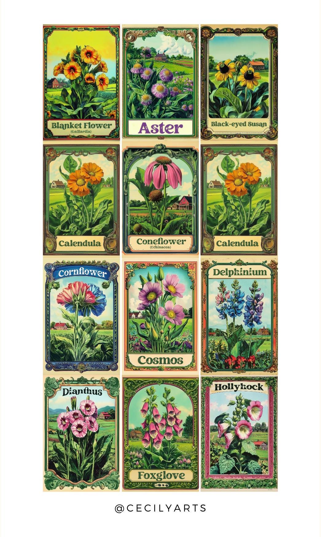 Vintage Flower Seed Packet Printables: Floral Junk Journal Kit (digital ...