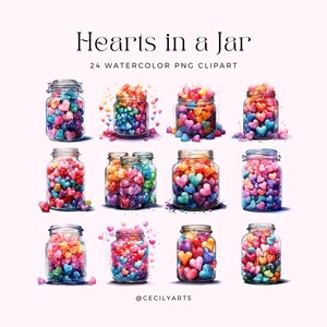 Watercolor Jar of Hearts PNG, Candy Jar Clipart, Watercolor Pastel ...