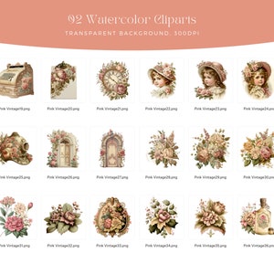 Pink Vintage PNG, Vintage Scrapbook Clipart Bouquets, Elements ...